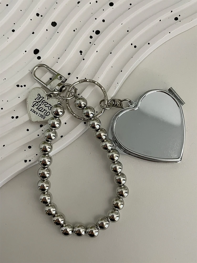 Metal-Key-Chain-with-Heart-Shaped-Mirror-y2k-Style-Bag-Pendant-Sweet ...