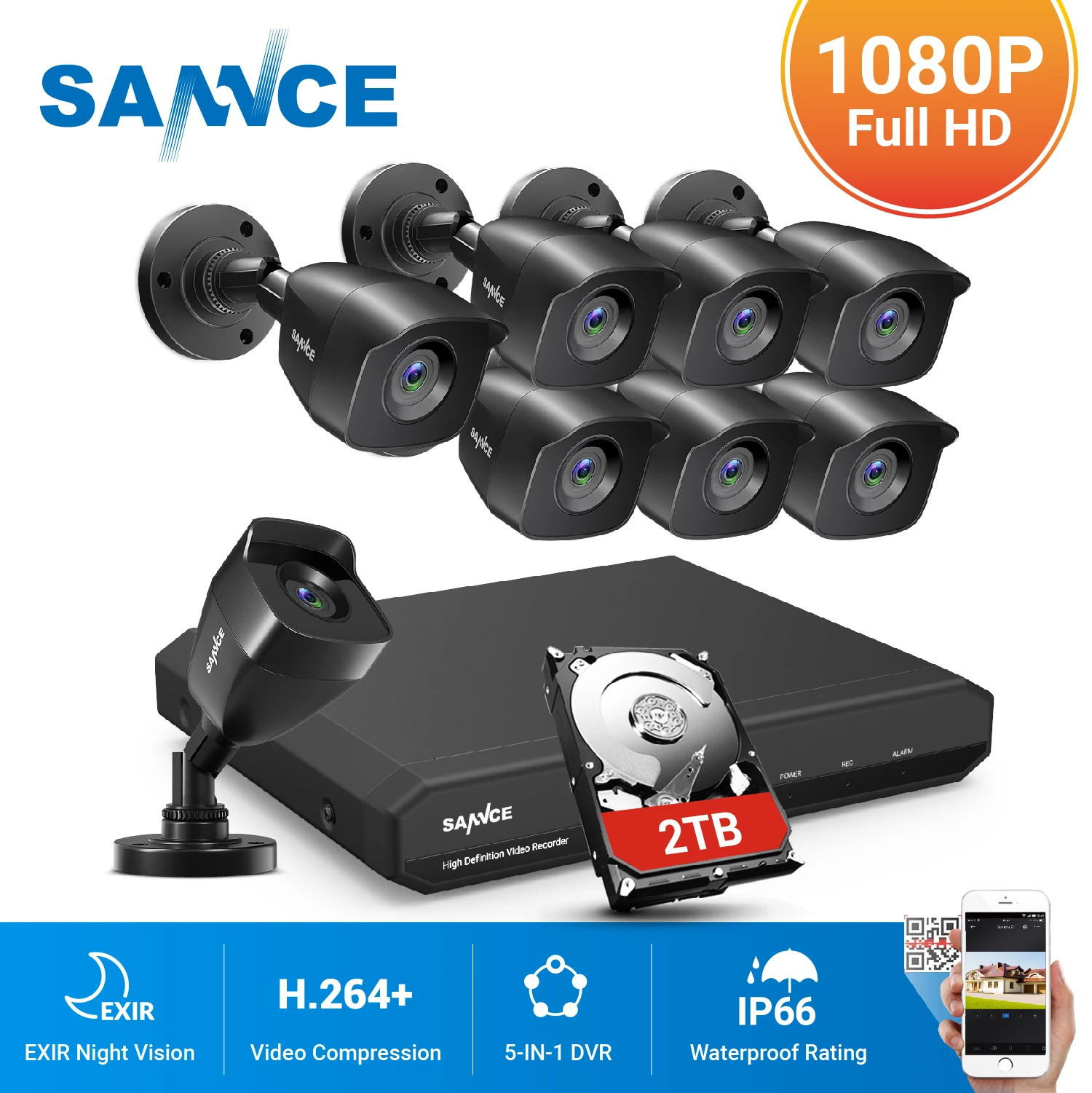 Sannce 1080p Lite Dvr H.264+ Cctv System 4pcs 1080p 2mp Security ...