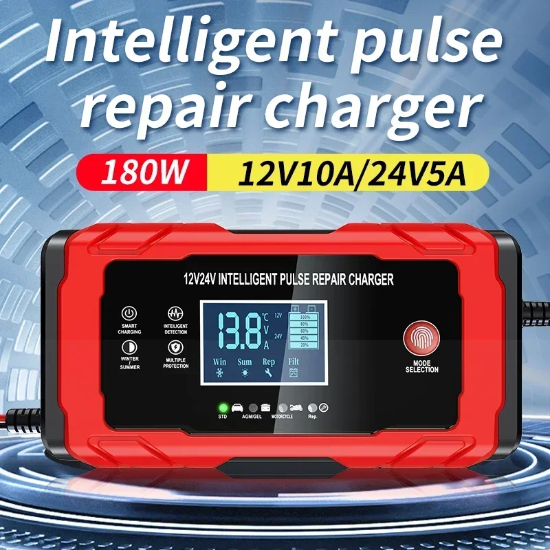 Powerful 12V 10A/24V 5A Car Battery Charger 7-Stage Smart Fast Charging ...