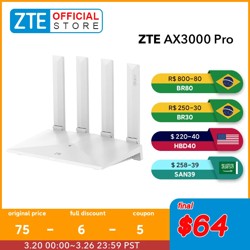 Global Version ZTE Router AX3000 Pro 5G Dual-band 3000M 7DBi Gain NFC ...