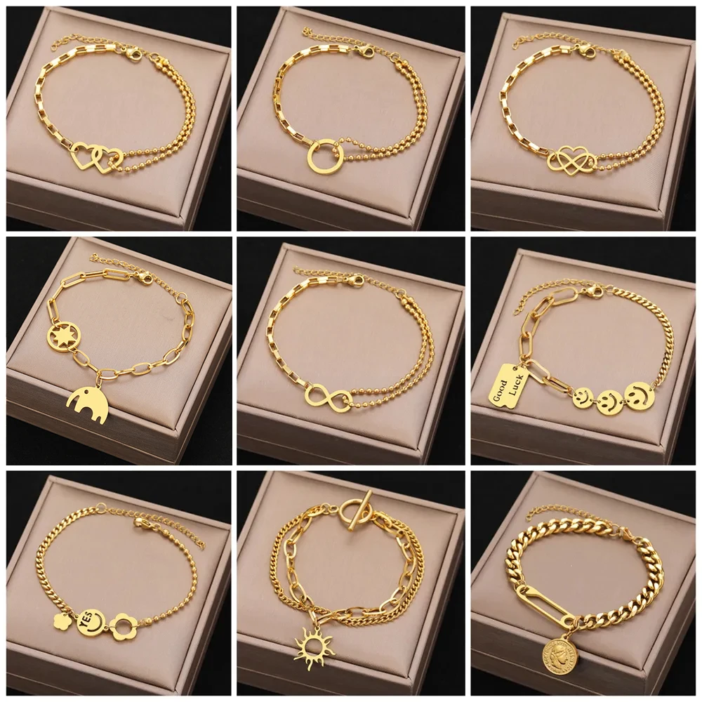 Bracelets en acier inoxydable pour femmes, bijoux Hiphelicopter, perle ...