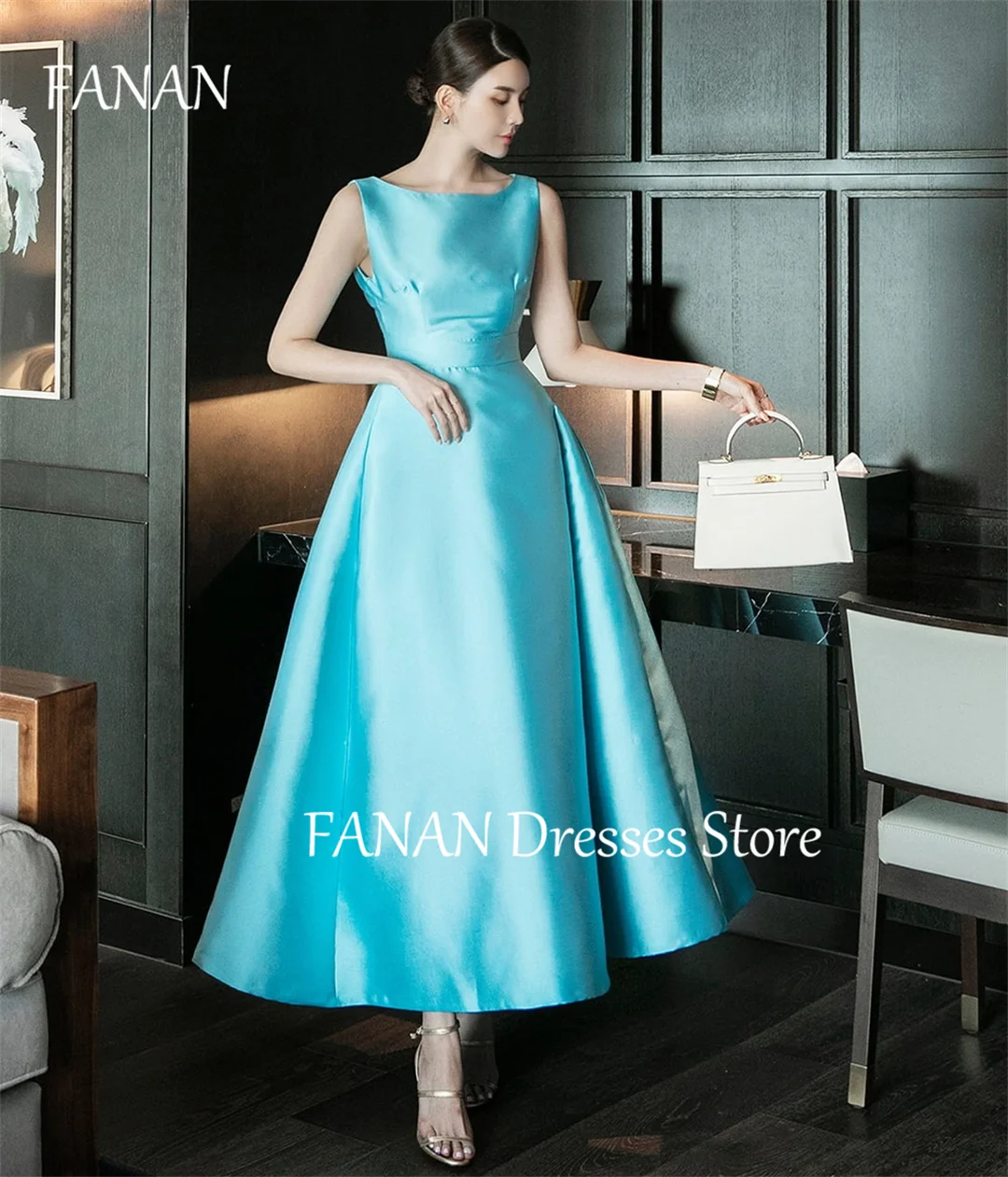 FANAN-Boat-Neck-Blue-Satin-Fashion-Evening-Party-Dresses-Sleeveless-A ...