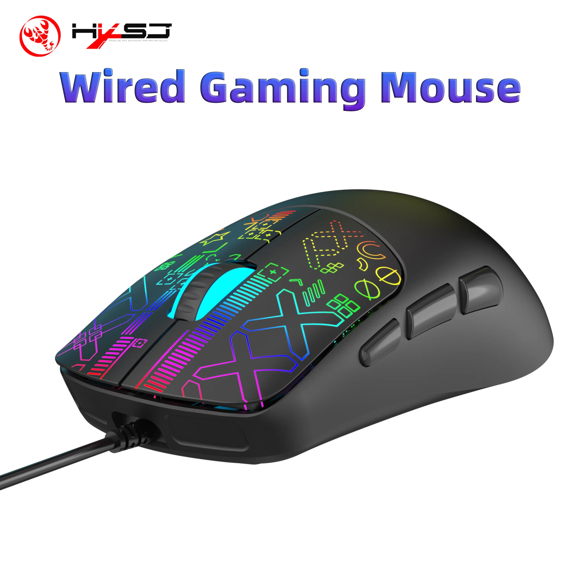 Wired Gaming Mouse 6 Keys Colorful Backlight Adjustable 3600DPI Matte ...