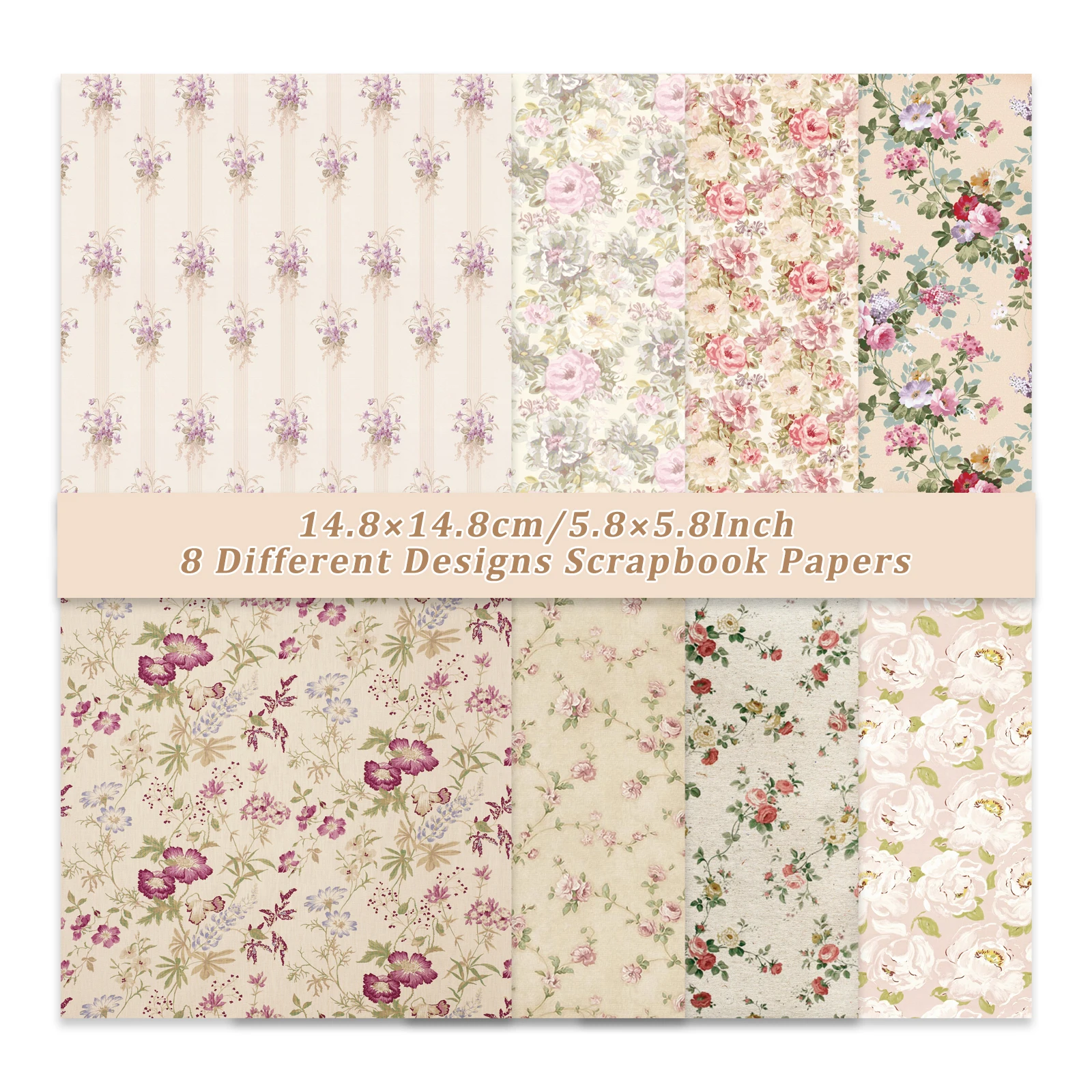 8 Sheets Vintage Floral Theme Scrapbook Paper For DIY Crafts Gift ...