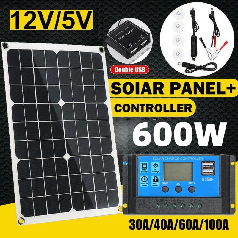 600W-Solar-Panel-Kit-Complete-12V-USB-With-100A-Controller-Solar-Cells ...