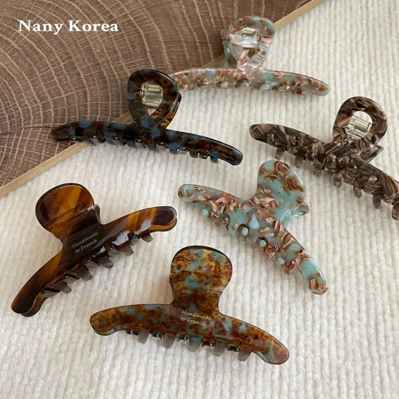 Korean INS temperament 얼룩덜룩 한 초콜릿 텍스처 워드 그랩 클립, 큰 백 헤드 아세테이트 플레이트, 헤어 ...