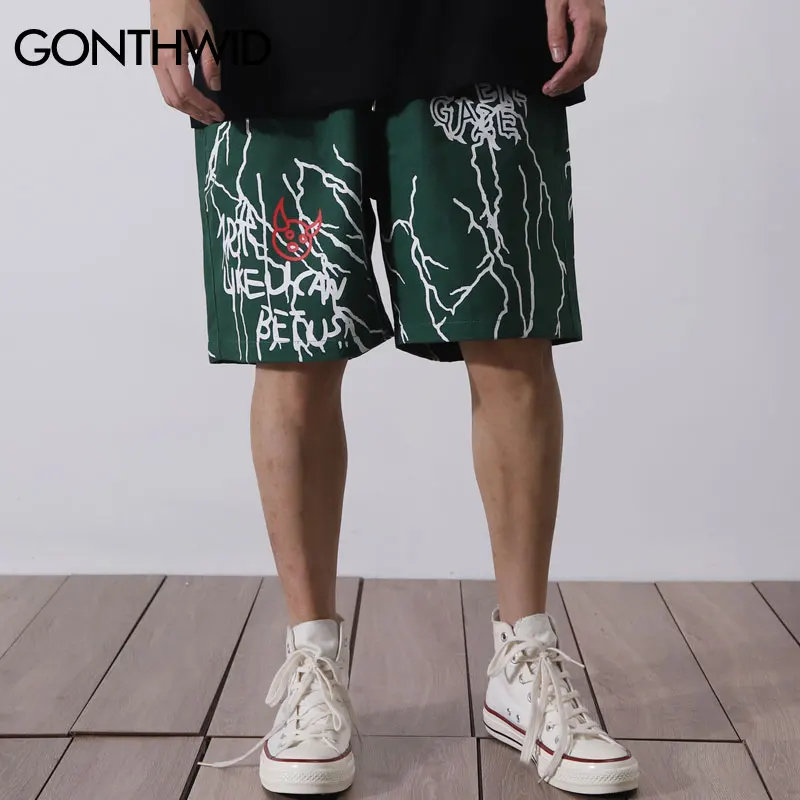 Gonthwid Harajuku Graffiti Print Shorts Harajuku Hip Hop Casual Baggy ...