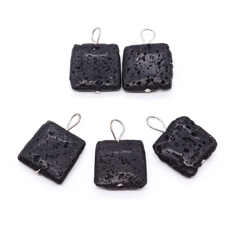 Natural-Volcanic-Rock-Square-Pendants-Black-Lava-Stone-Necklace ...