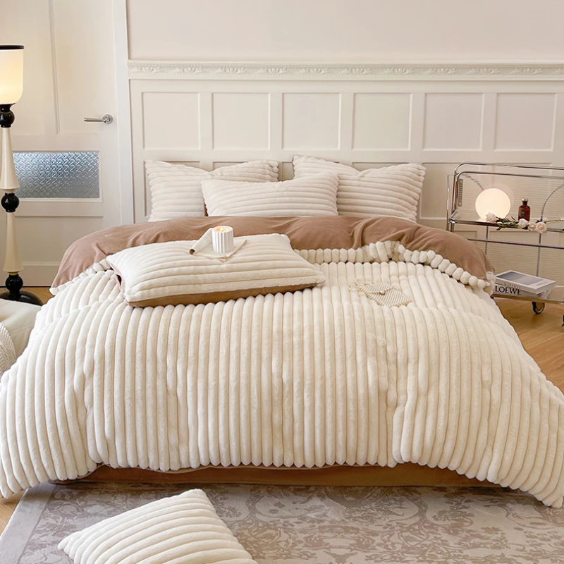 Winter-Thickened-Plush-Warm-Duvet-Cover-Set-Solid-Color-Luxury-High ...