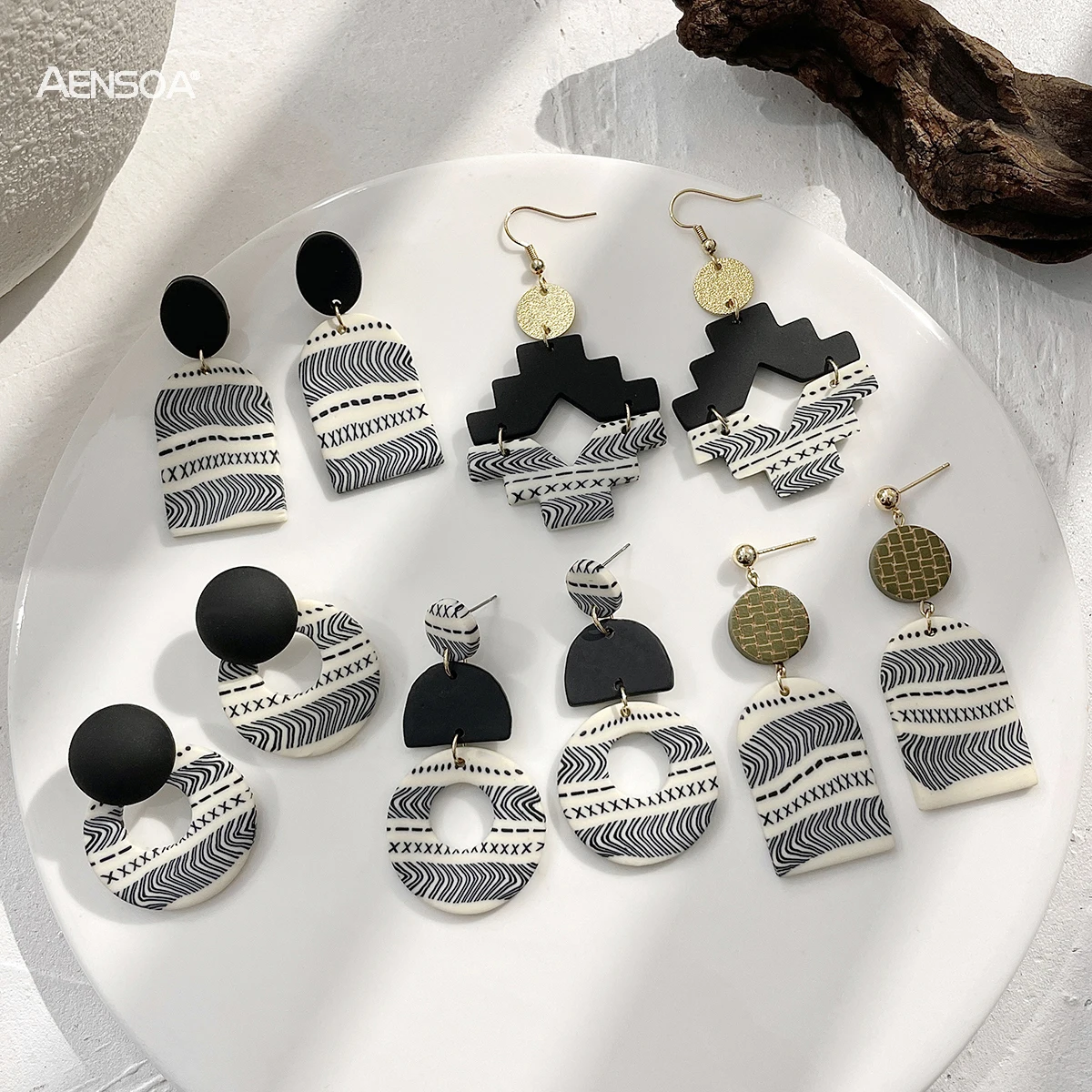 AENSOA-Handmade-Abstract-Black-Line-Polymer-Clay-Earrings-for-Women ...