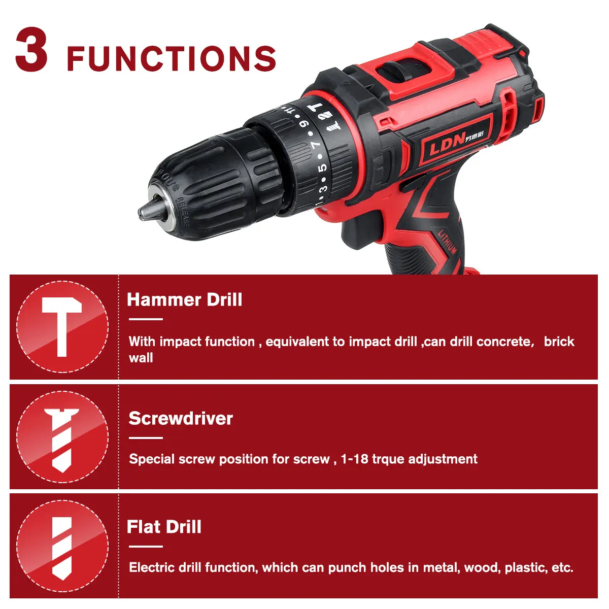 48V 10 Mm 25+3 Nyomatékú Elektromos Ütés Fúró Vezeték Nélküli Csavarhúzó Kalapács Ütésfúró ...