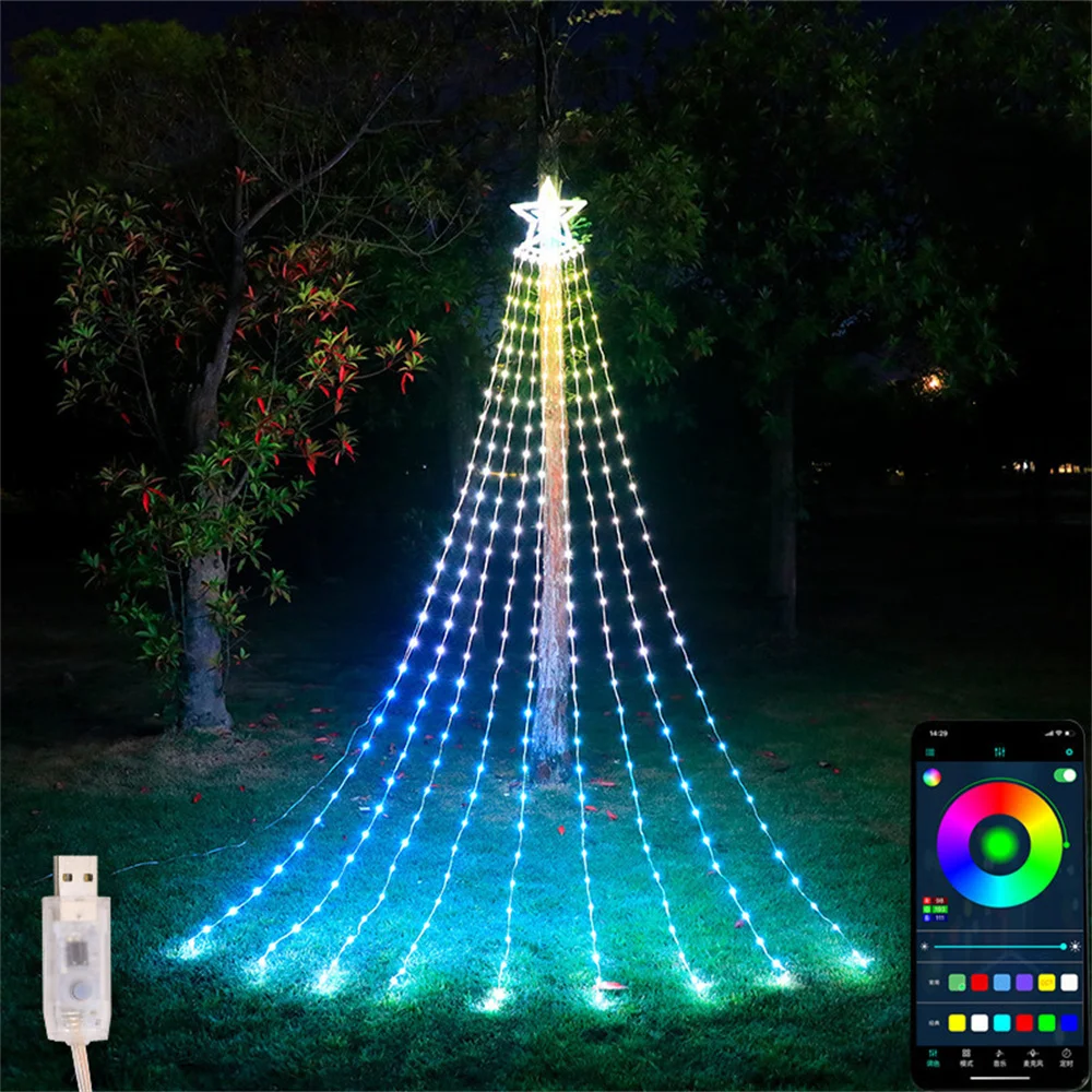 Smart App Controle Rgb Waterval String Lights Met Tree Topper Star Usb ...