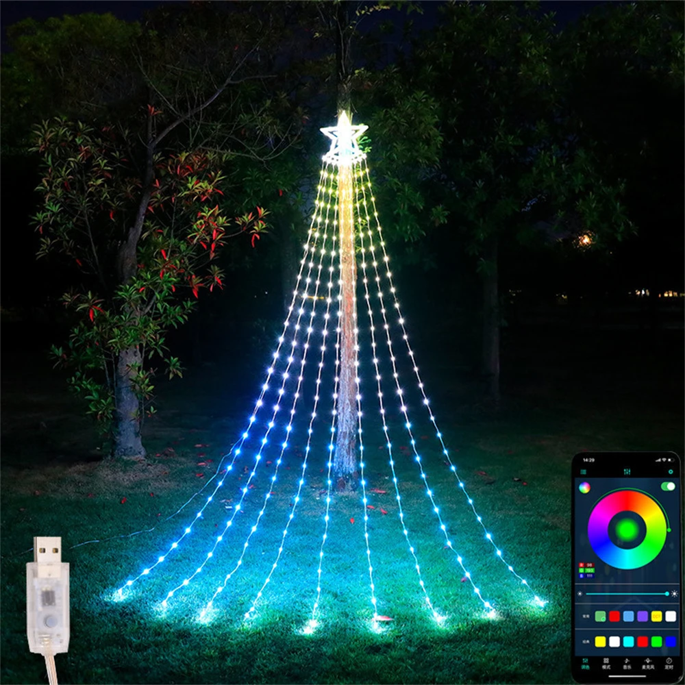Smart App Controle Rgb Waterval String Lights Met Tree Topper Star Usb ...