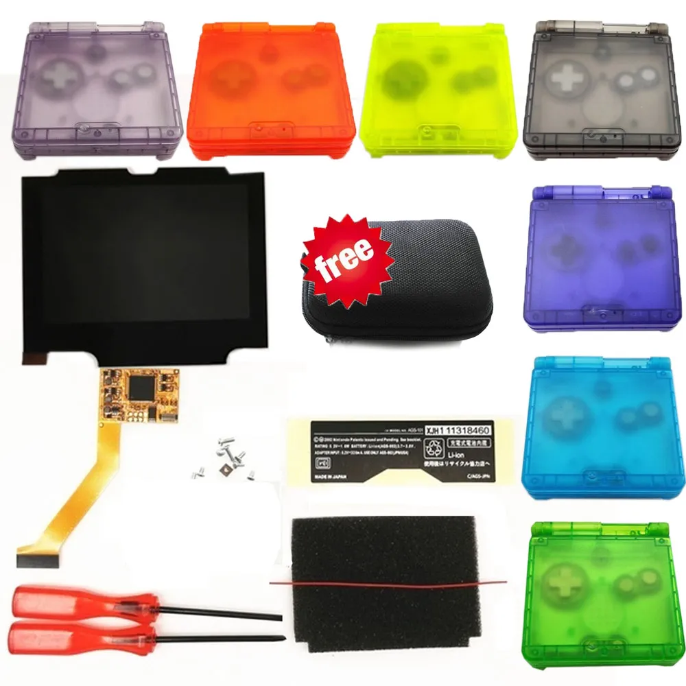 Clear-Green-Orange-Purple-GBA-SP-V2-LCD-Screen-Replacement-Housing ...