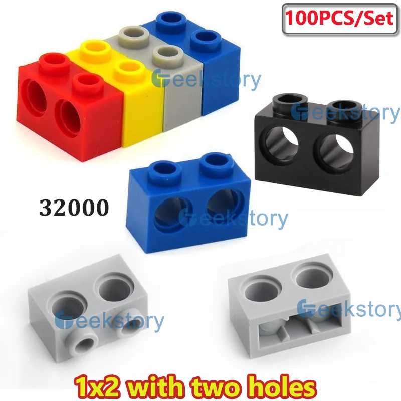 100Pcs 1x2 with 2 Hole MOC Bricks Bulks 3700 Educational Assembles ...