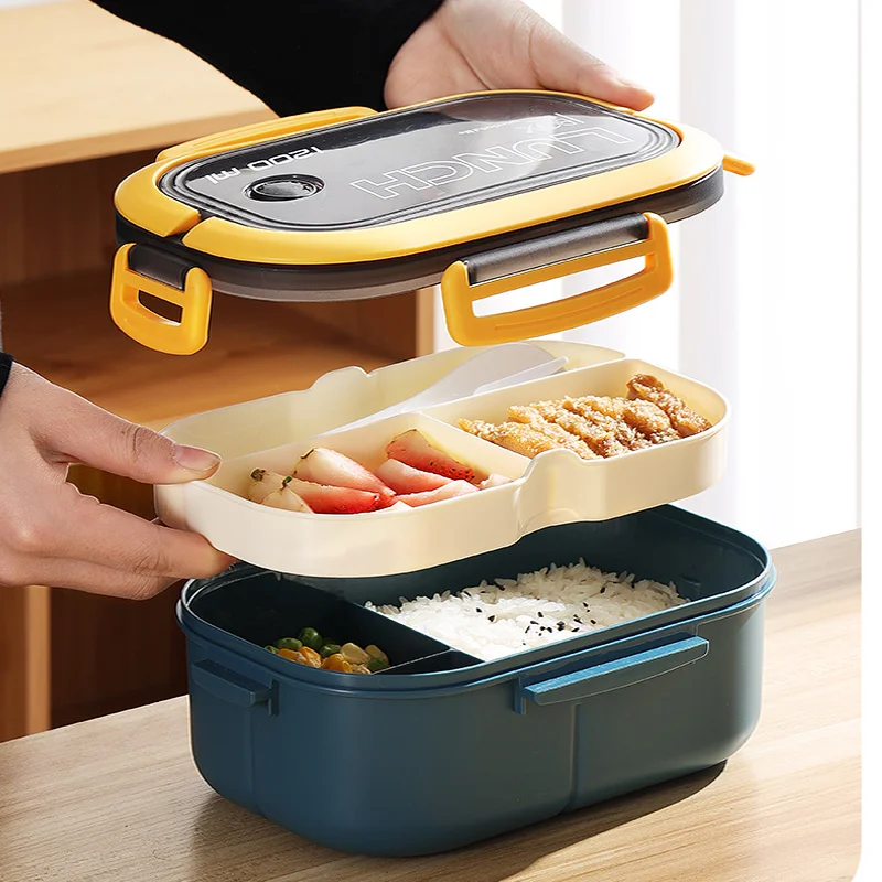 1pc-Bento-Box-Lunch-Box-Double-Layered-Lunch-Box-With-Spoon-Fork-High ...