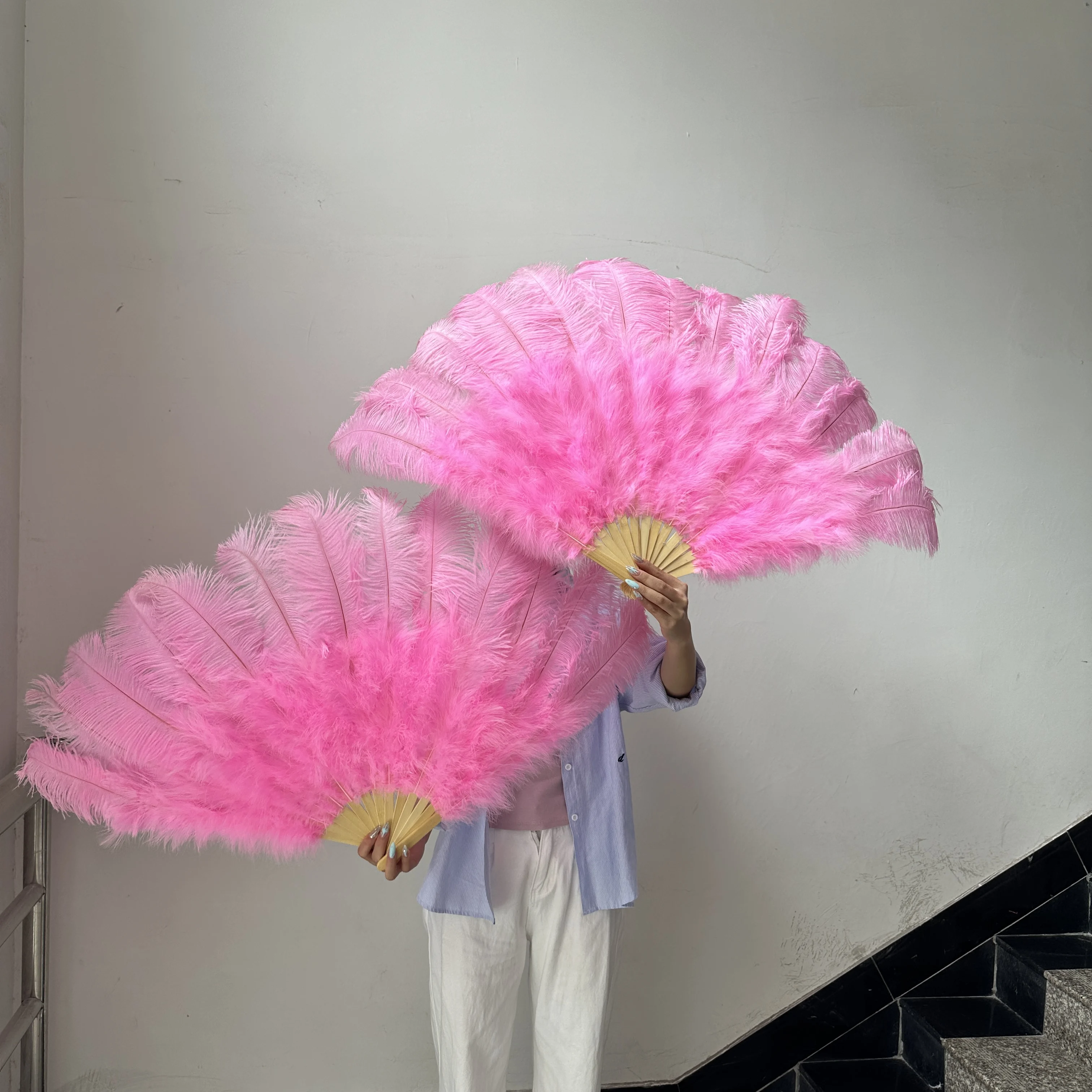 100CM 130CM PINK Ostrich Feather Fan large Party Feather folding hand ...