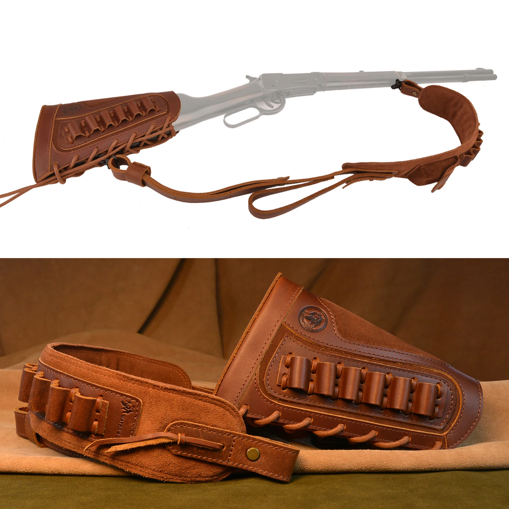 1-Set-Brown-Padded-Leather-Rifle-Ammo-Buttstock-Gun-Cover-With-Shoulder ...