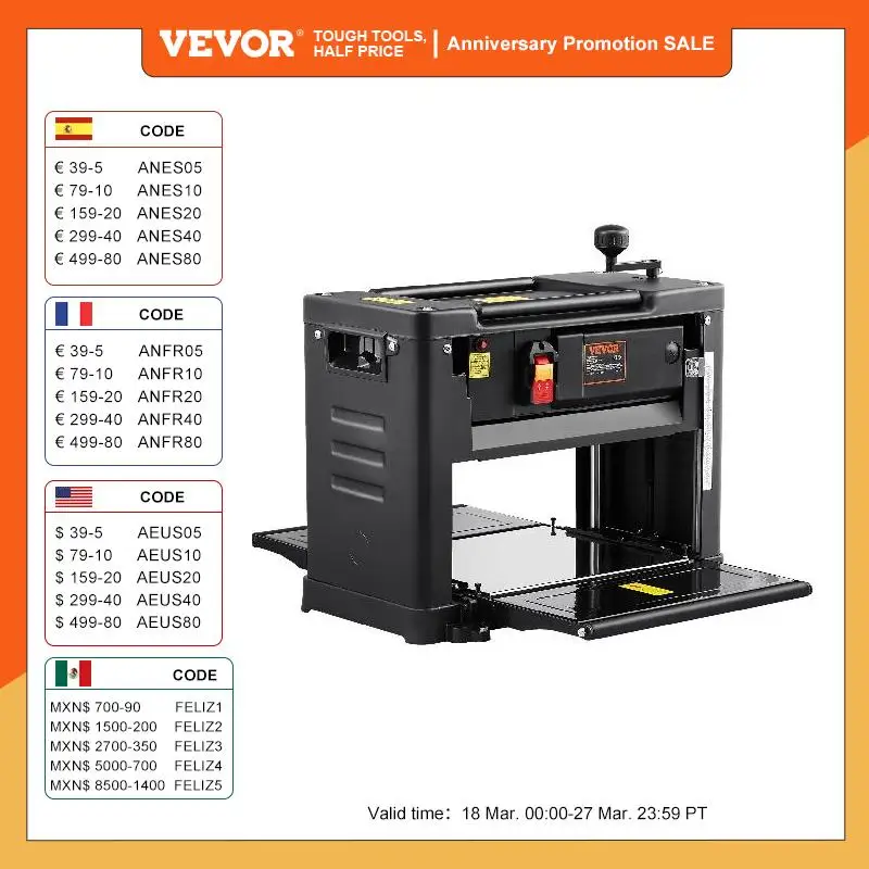 VEVOR Thickness Planer 13inch Benchtop Planer with Two-Blade 15-Amp ...