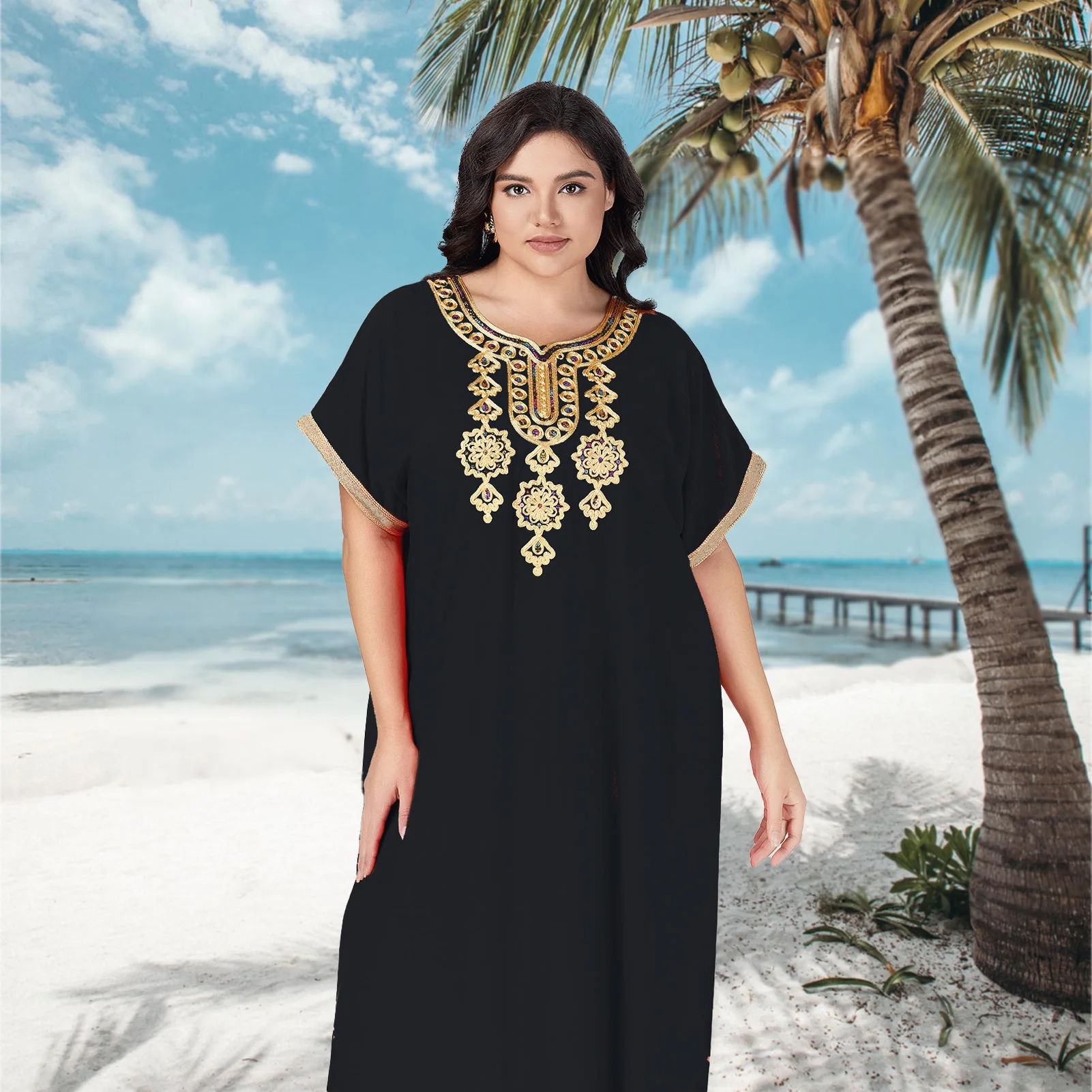 New-Style-Traditional-Dress-African-Plus-Size-Short-Sleeve-Abaya-for ...