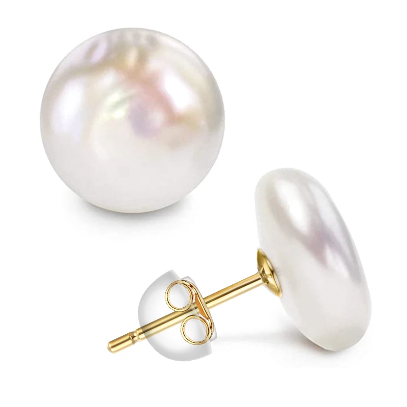 Women Big Baroque Button Pearl Earrings Freshwater Cultured Biwa Coin ...