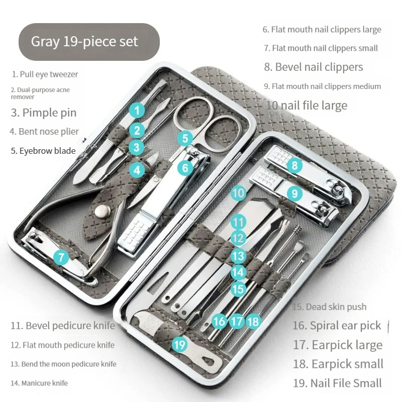 19Pcs-Professional-Nail-Cutter-Tools-Manicure-Set-Pedicure-Sets-Nail ...