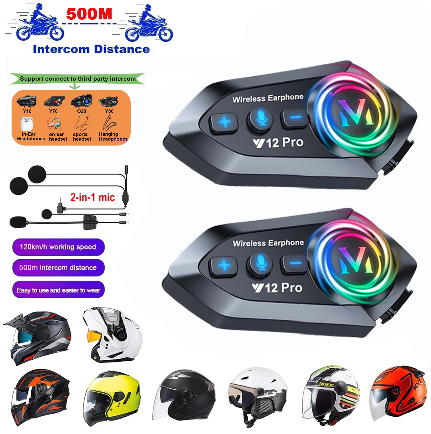 1/2 Uds Y12 Pro intercomunicador para casco de motocicleta auriculares ...