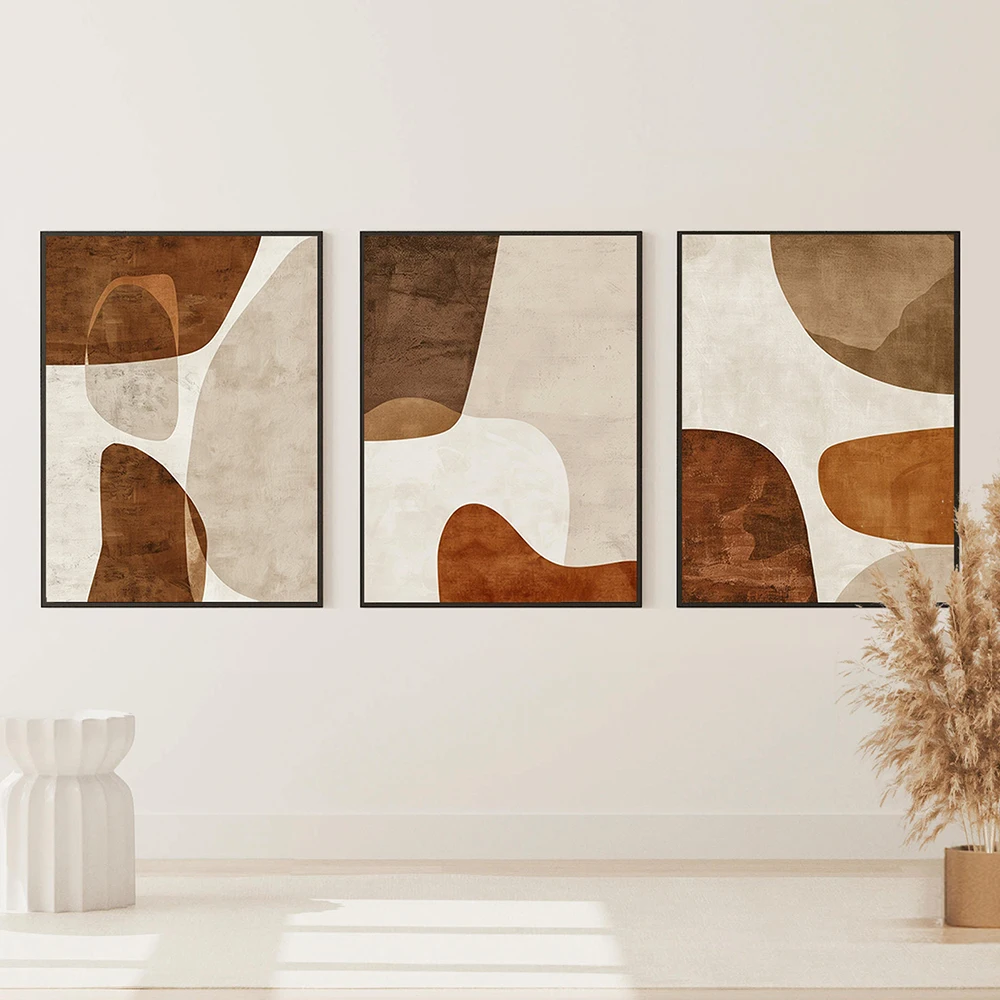 Abstract Beige Tan Wall Art Prints Set of 3 Textured Posters Tan ...