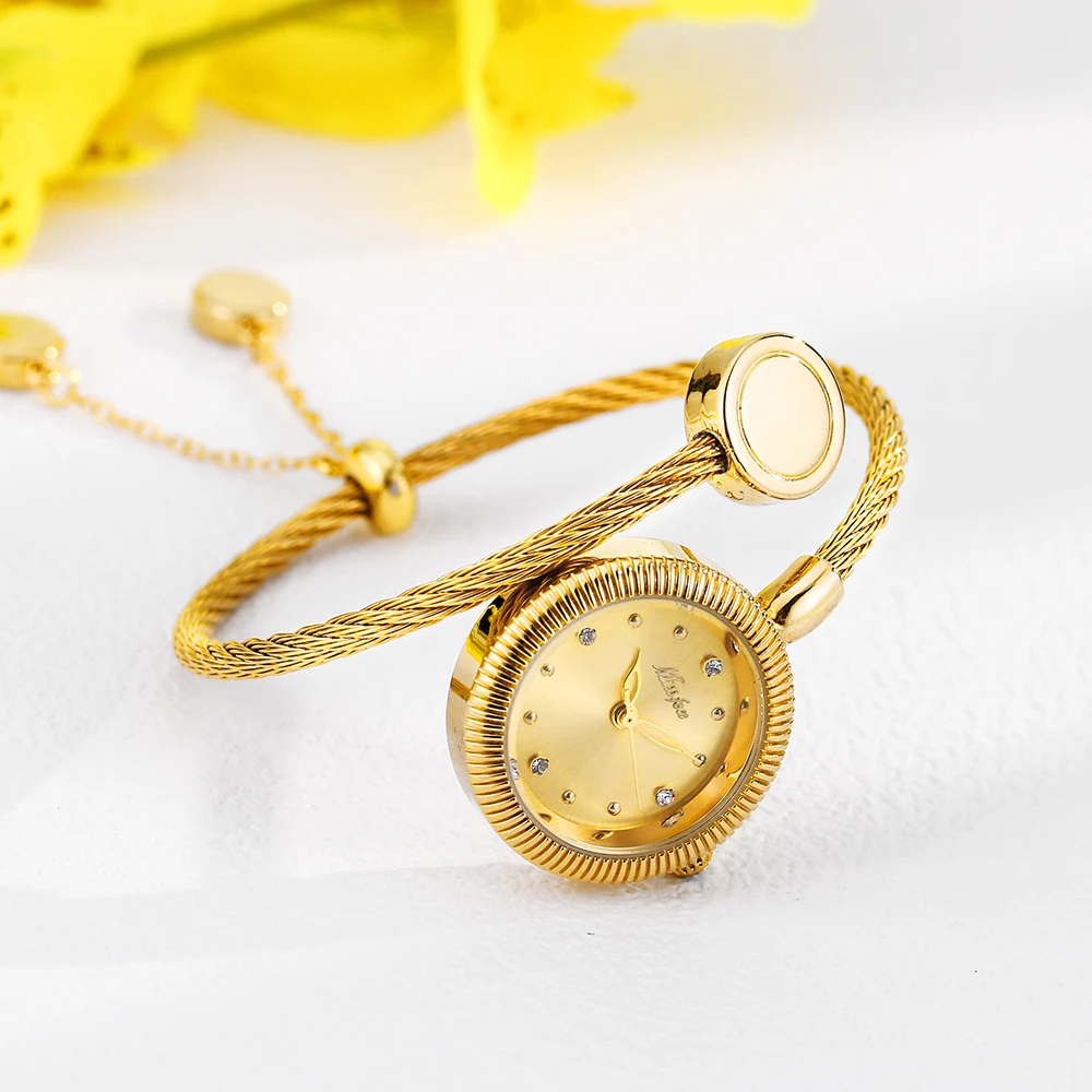 Missfox Gold Mini Watches For Women Causal Fashion Open Band Small ...