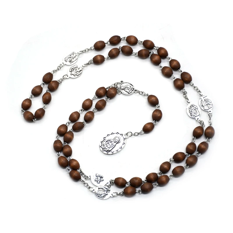 Seven Bitter Necklace Pendant Wooden Beads Virgin Mary Rosary Catholic ...