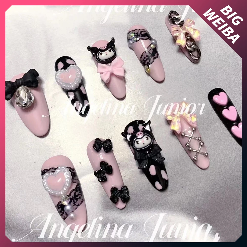 Cartoon Nail Hellokittys Mymelody Kuromi Diy New Detachable Pink Long ...