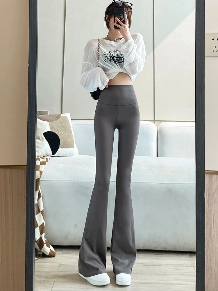 Gray-High-Waist-Trumpet-pants-Stretch-Yoga-Pants-Practice-Pants-Summer ...