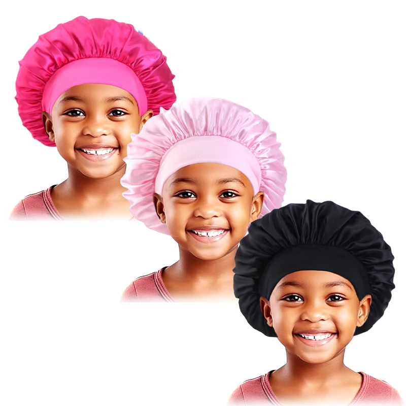 3PCS-LOT-Children-Elastic-Sleepcap-Kids-Simple-Solid-Color-Satin ...