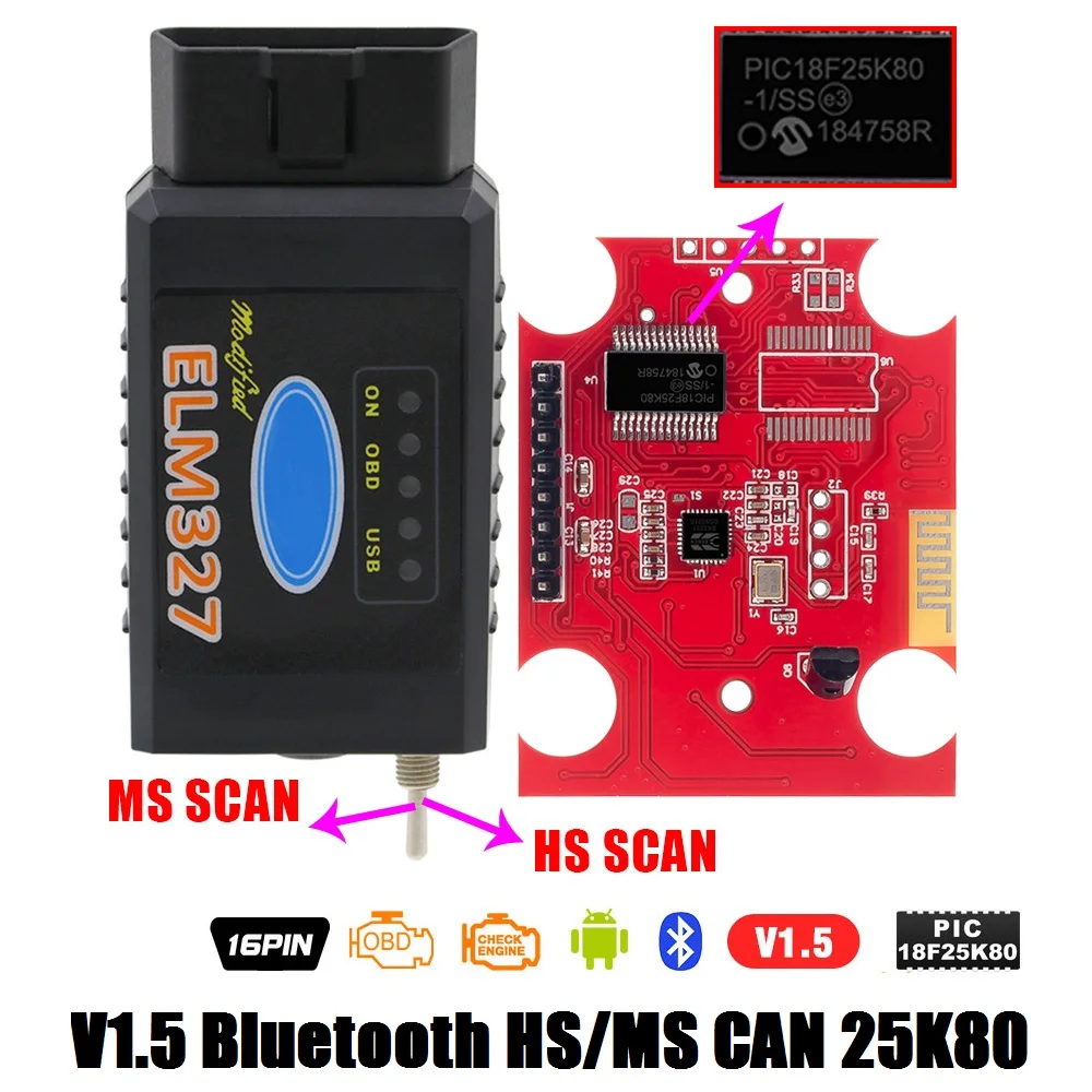 V1.5 Bluetooth ELM327 PIC18F25K80 OBD2 Scanner Wifi 1.5 ELM327 Code Reader Forscan ELMconfig ...