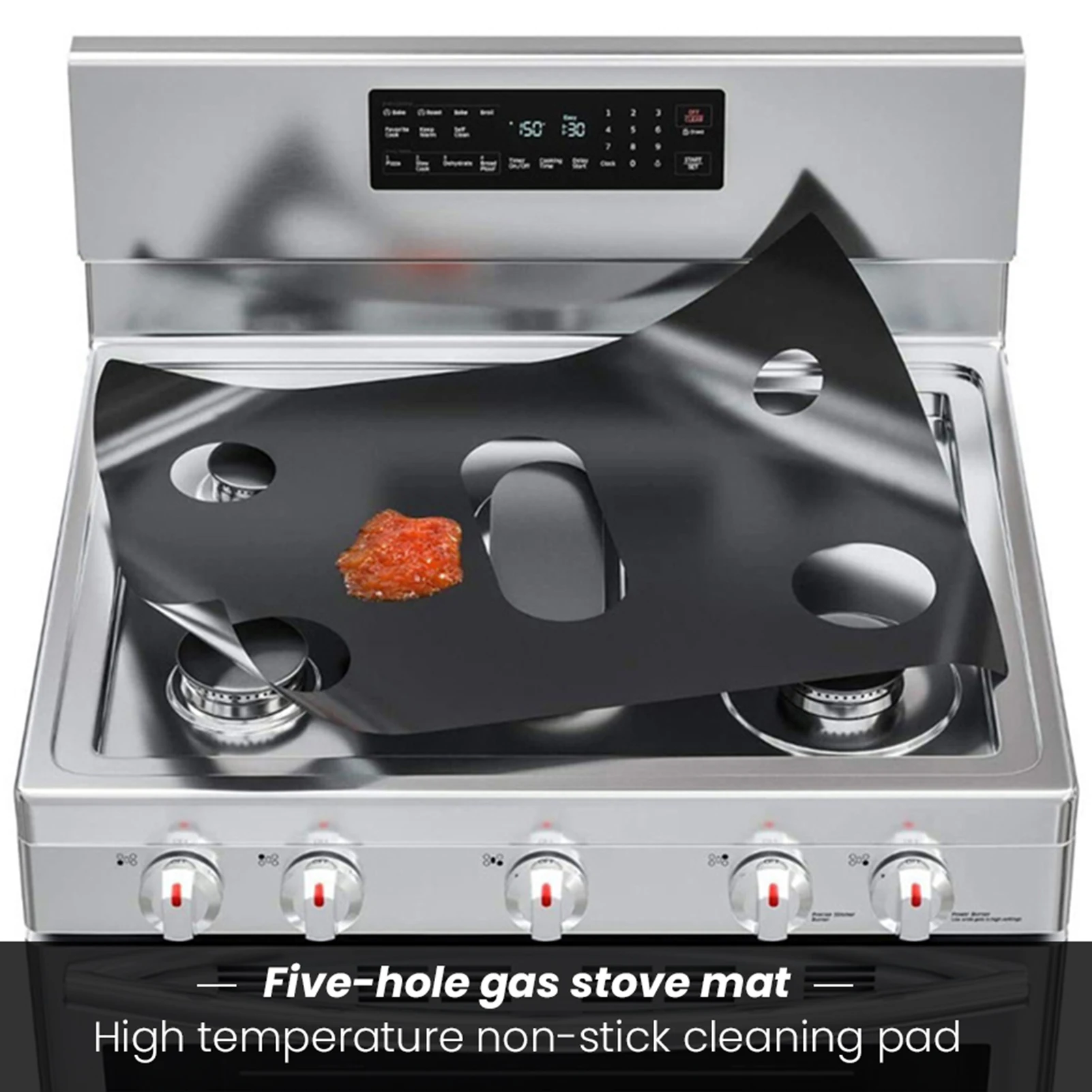 Black Stove Protector Cover 5 Holes Reusable Stove Liner Gas Stove ...