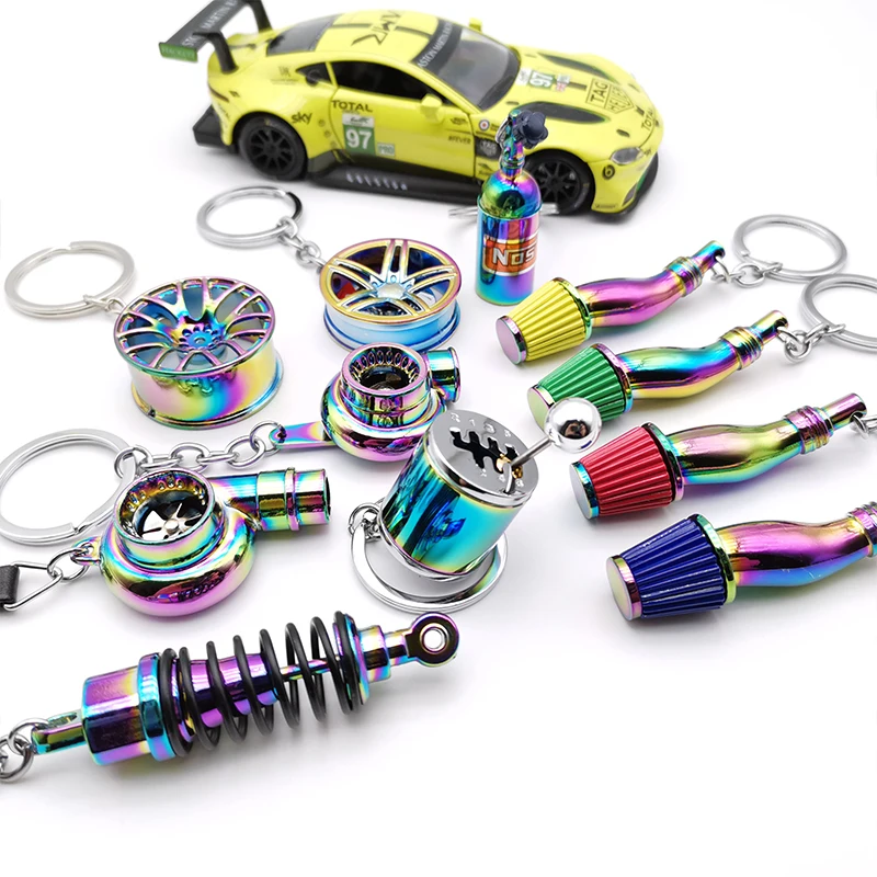 Car Parts Keychain NEO Chrome Metal Keyring Wheel Hub Nitrogen Gas ...