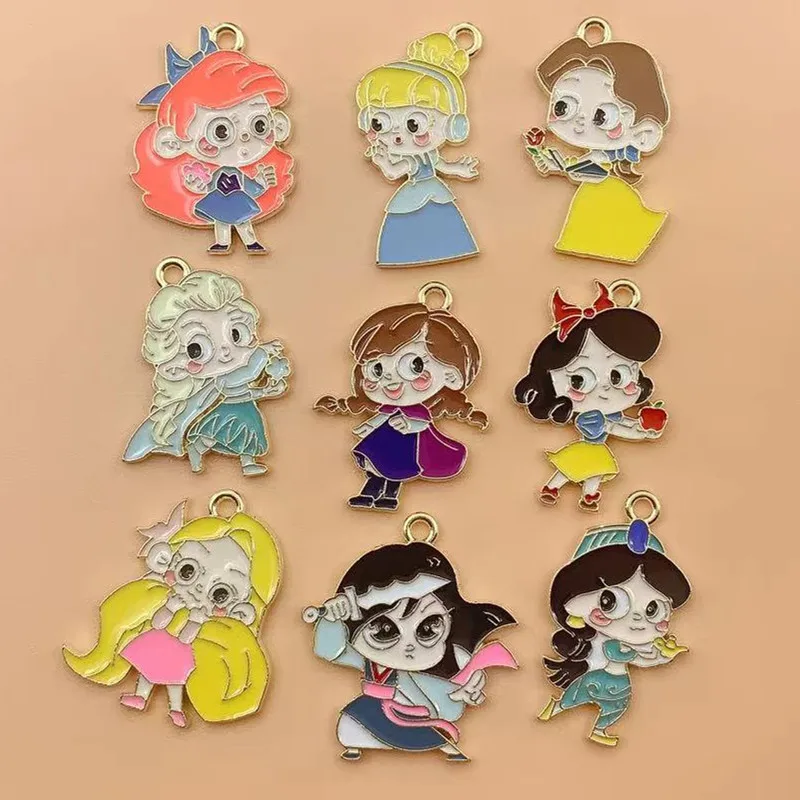 10pcs-Disney-Jewelry-Princess-Charms-Cartoon-Girl-Oil-Drop-Enamel-Metal ...