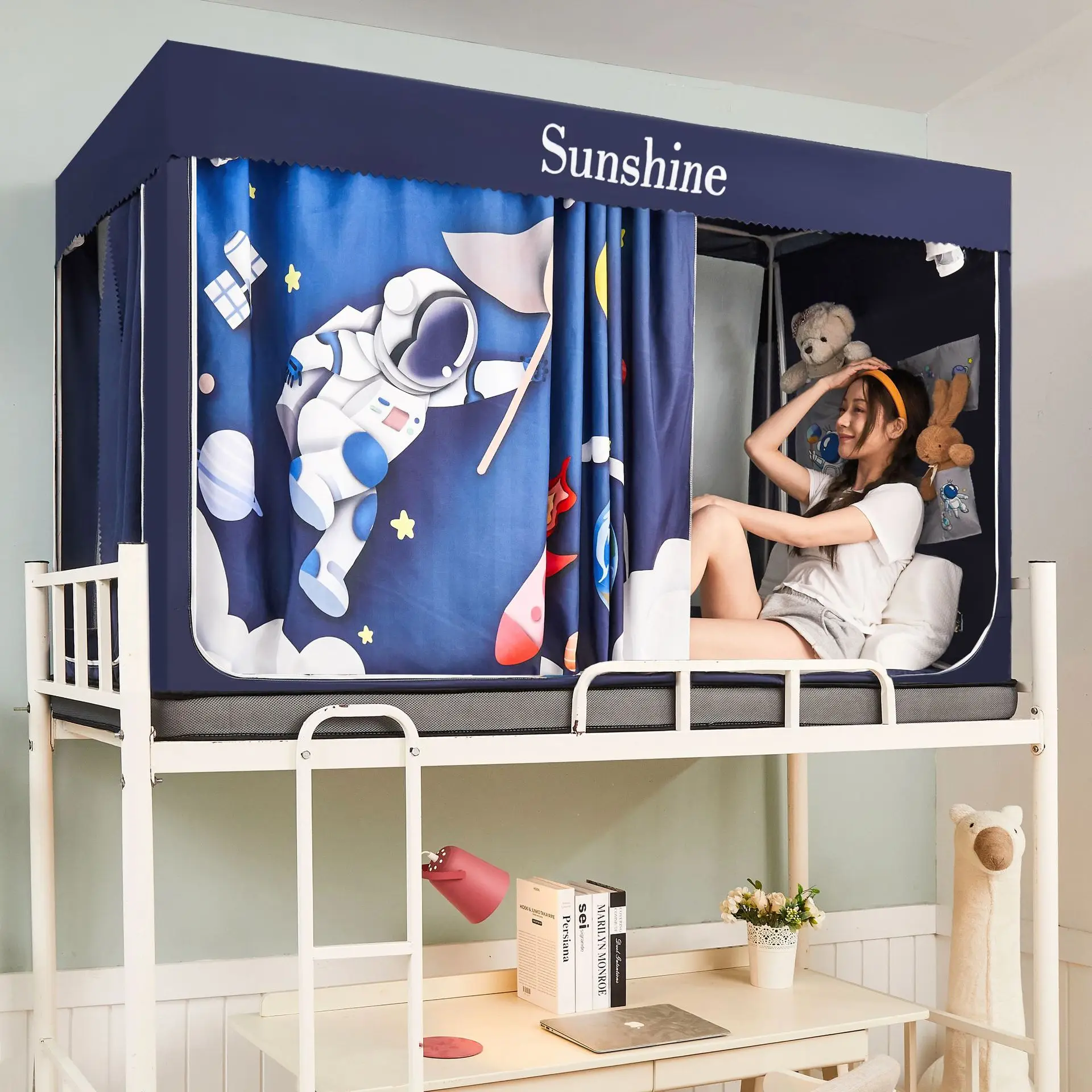 Square-Zipper-Mosquito-Net-Blackout-Privacy-Bed-Curtain-Dormitory-Upper ...