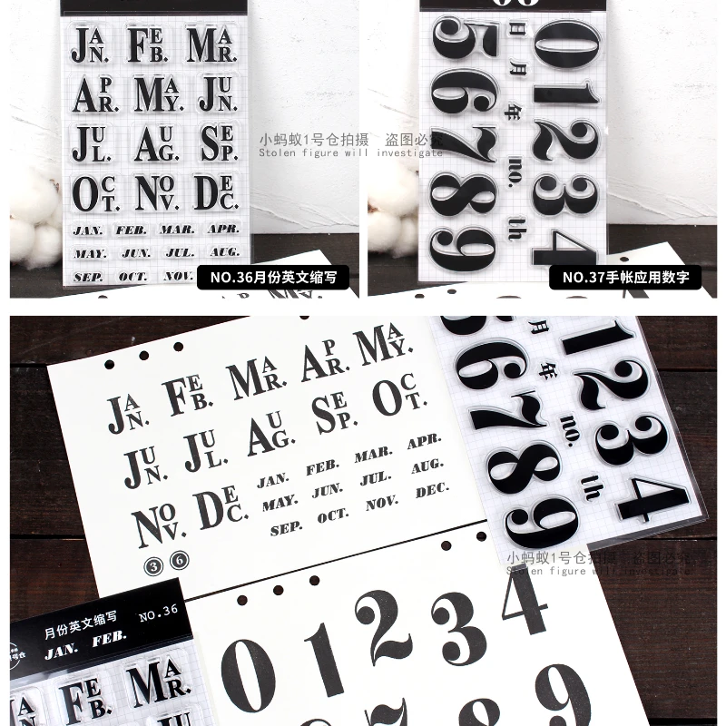 PVC Scrapbook clear stamps postmarked Daily Numbers/English/Date/Memo ...