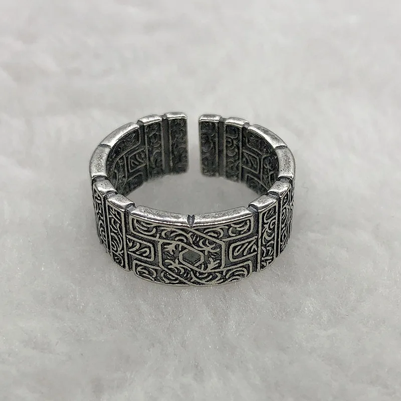 KOFSAC Men Women Thai Silver Ancient Style Retro Grass Pattern Ring ...