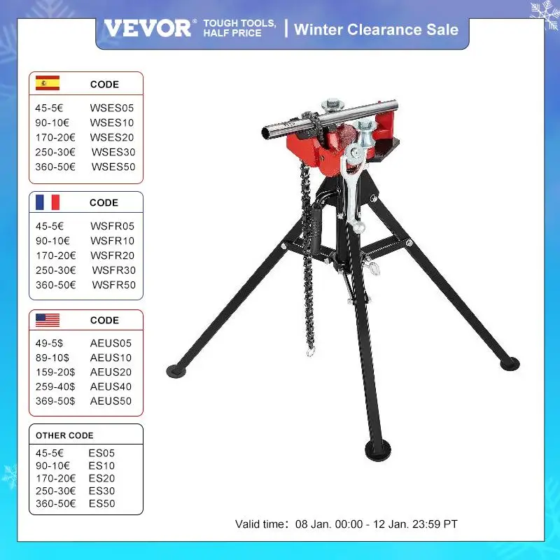 VEVOR-Steel-Tripod-Pipe-Chain-Vise-1-8-5in-Capacity-Foldable-Legs-Tri ...