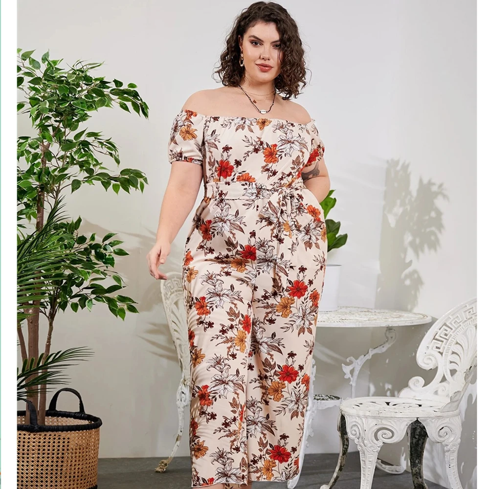 Plus-Size-Floral-Print-Elegant-Summer-Jumpsuits-Women-Slash-Neck-Short ...
