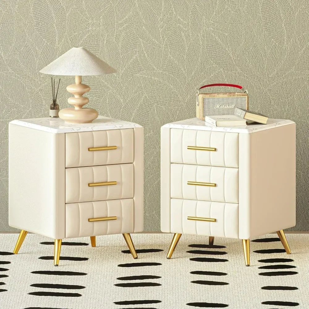 Nightstand-With-Drawers-Set-Of-2-Upholstered-Wood-Bedside-End-Table ...