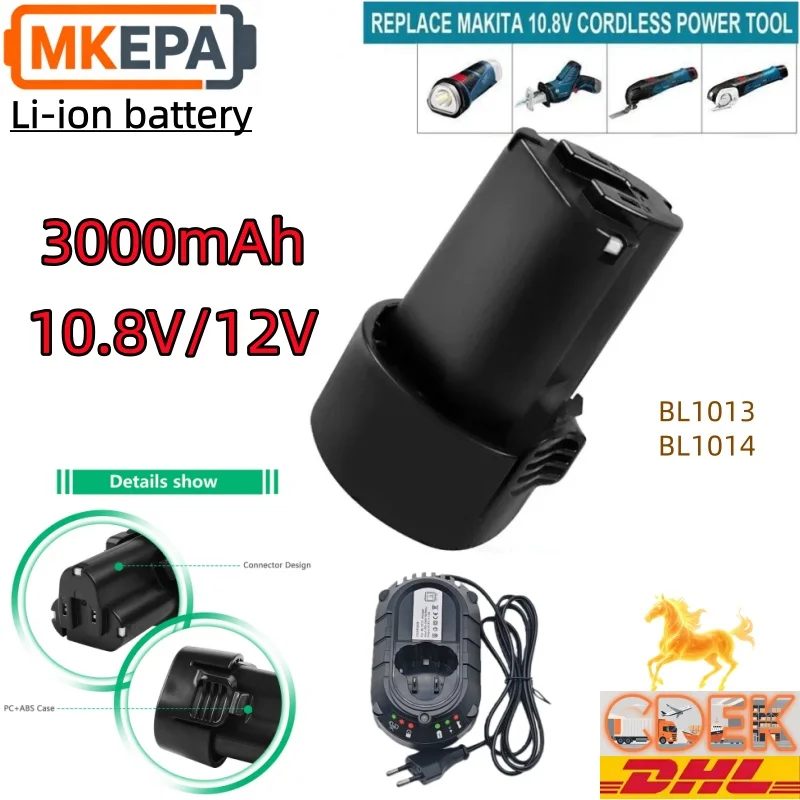 10.8V/12V 3000mAh Li-ion Rechargeable Battery For Makita BL1013 BL1014 ...