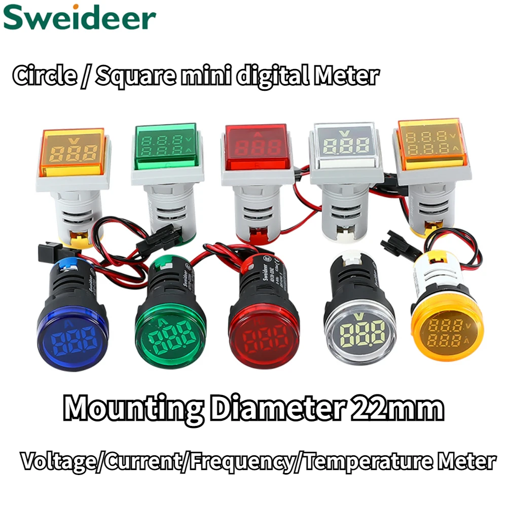 LED 22 Mini Current Voltage Meter 220v Indicator Circle or Square ...