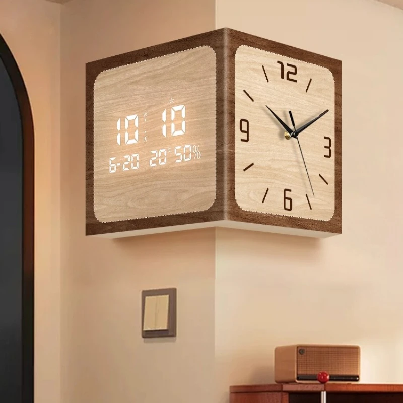 Corner Wall Clock Mid-Century Dual Face Clocks Digital Display Angle ...