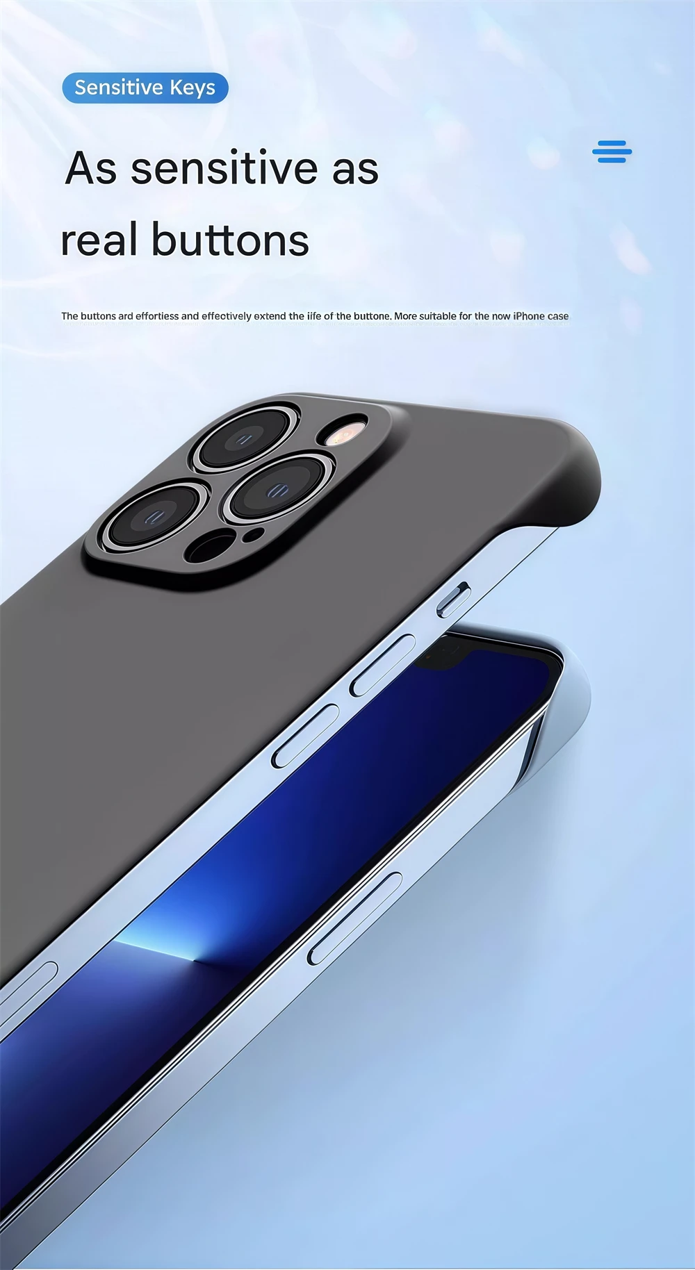 Для iPhone 16, 15, 14, 13, 12 Pro Max Plus, безрамный, приятный для ...