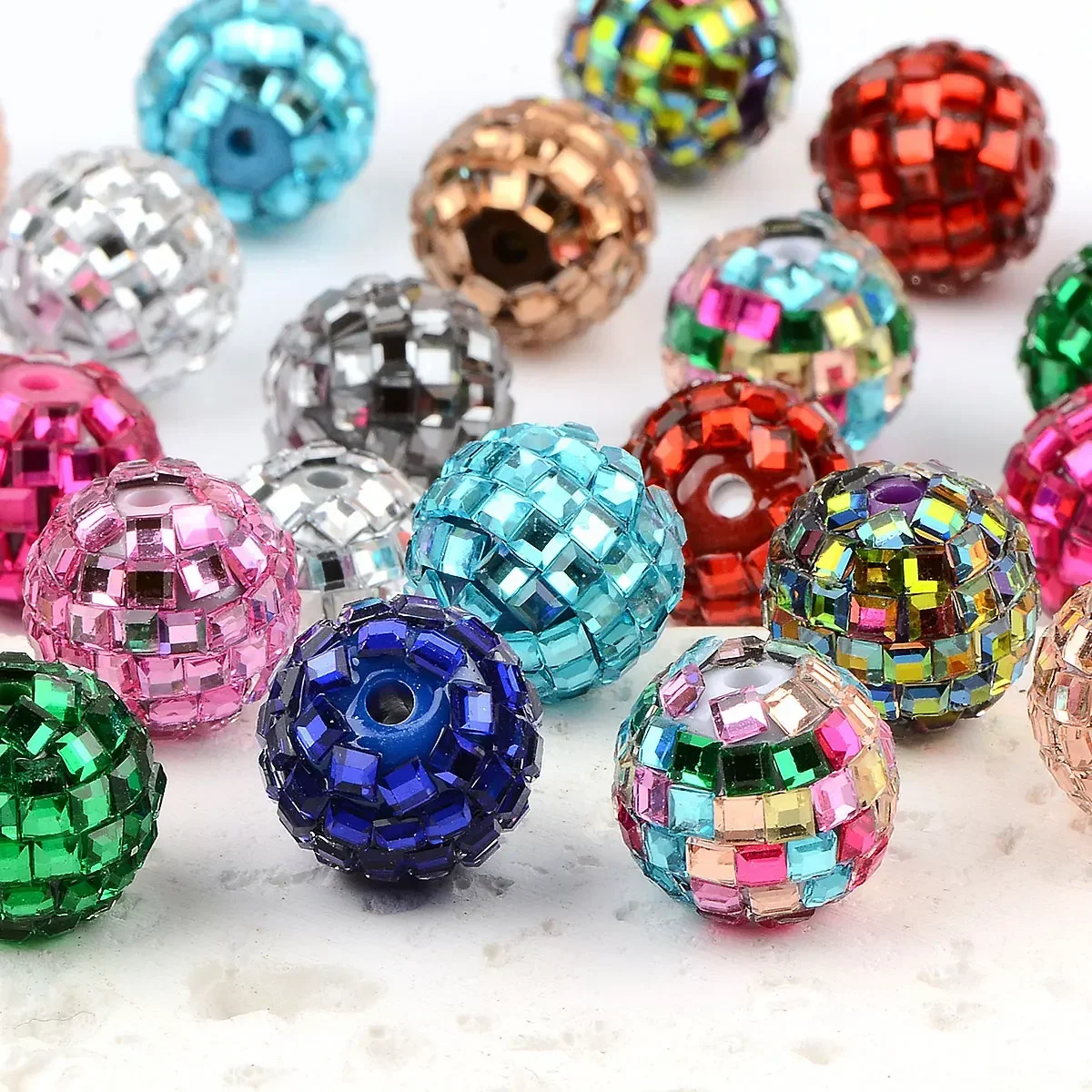 8pcs 1.6cm Random Color Mix Round Rectangular Glitter Acrylic Beads For ...