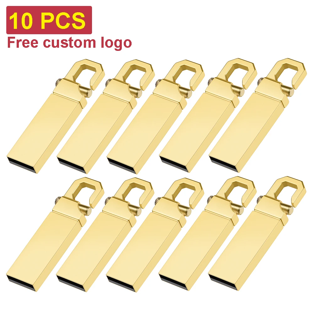 10PCS/LOT Gold Metal USB Flash Drive 128GB Free Custom Logo Memory ...