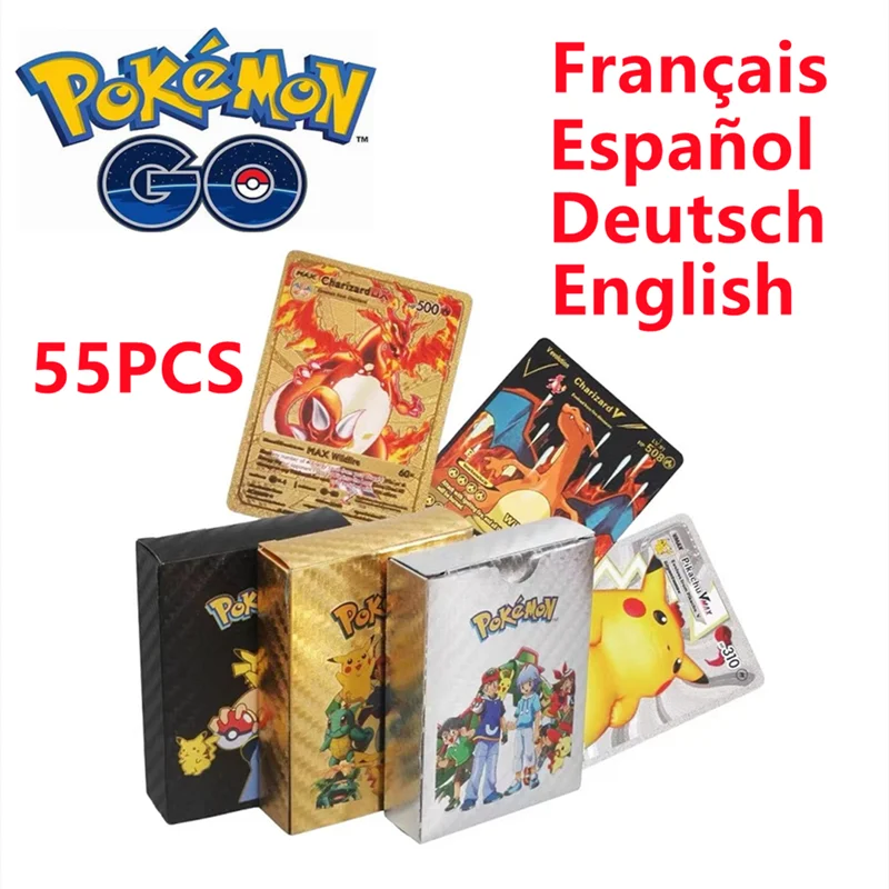 81PCS-Pokemon-Card-Toy-Gold-Black-Silver-Cards-Spanish-Pok-mon-Cards ...